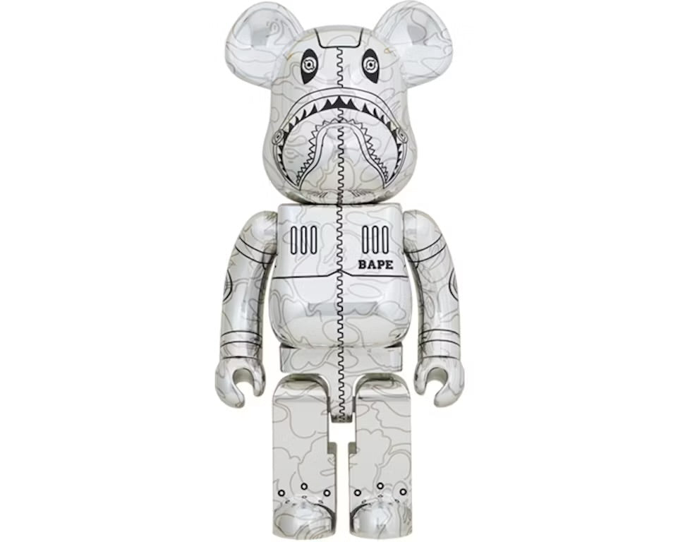 Bearbrick x BAPE x Hajime Sorayama Camo Shark 1000% Silver – shoegamemanila